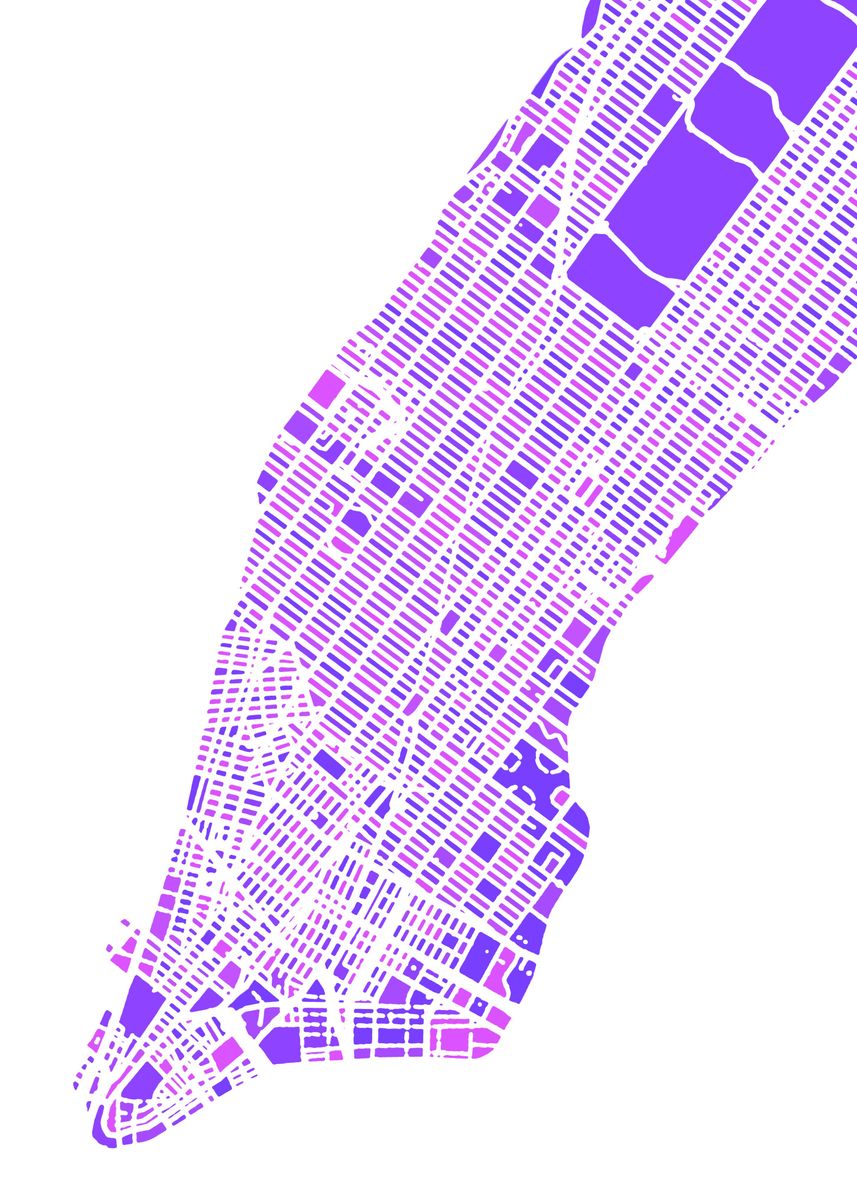 'New York City Purple Map' Poster, picture, metal print, paint by ...