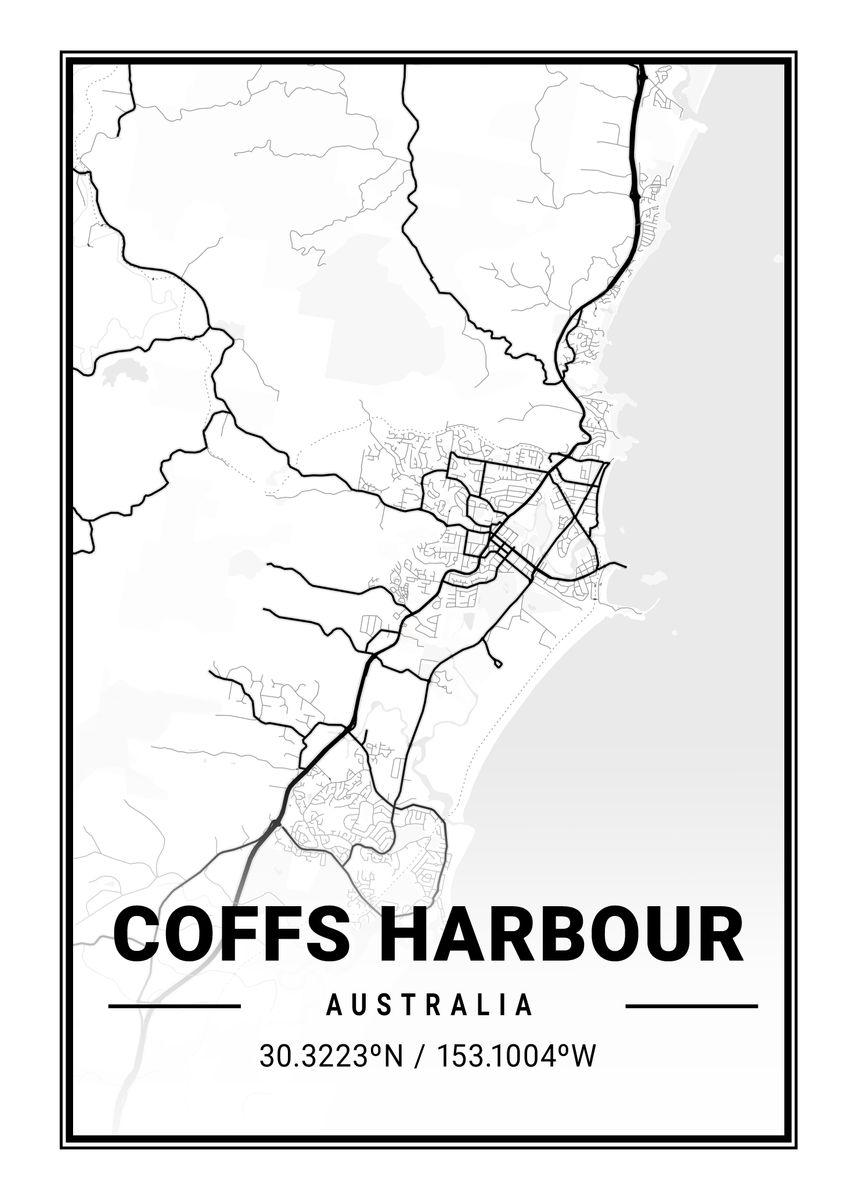 'Coffs Harbour Light Maps' Poster, picture, metal print, paint by Tien ...