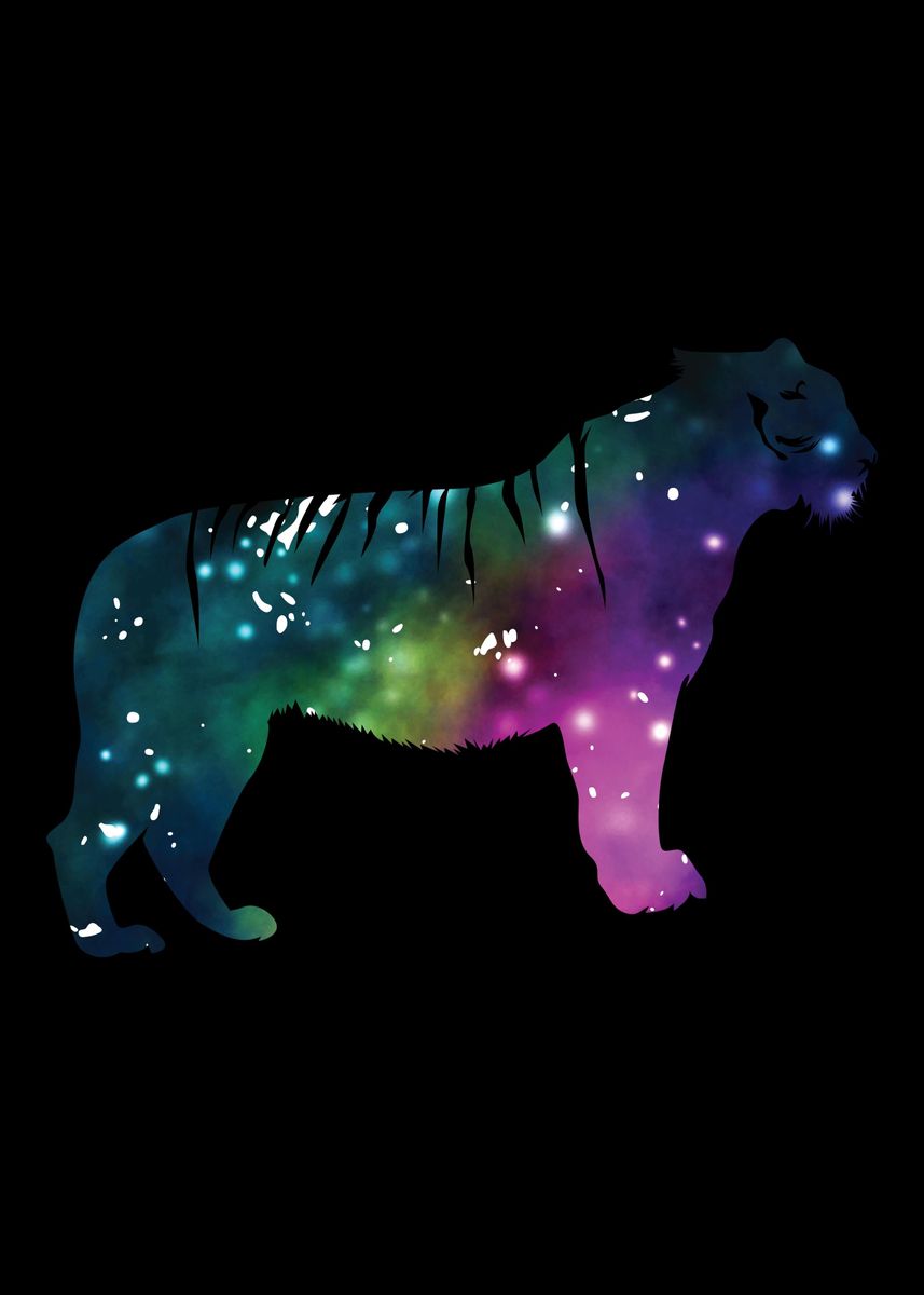 'Tiger Silhouette Galaxy De' Poster, picture, metal print, paint by ...