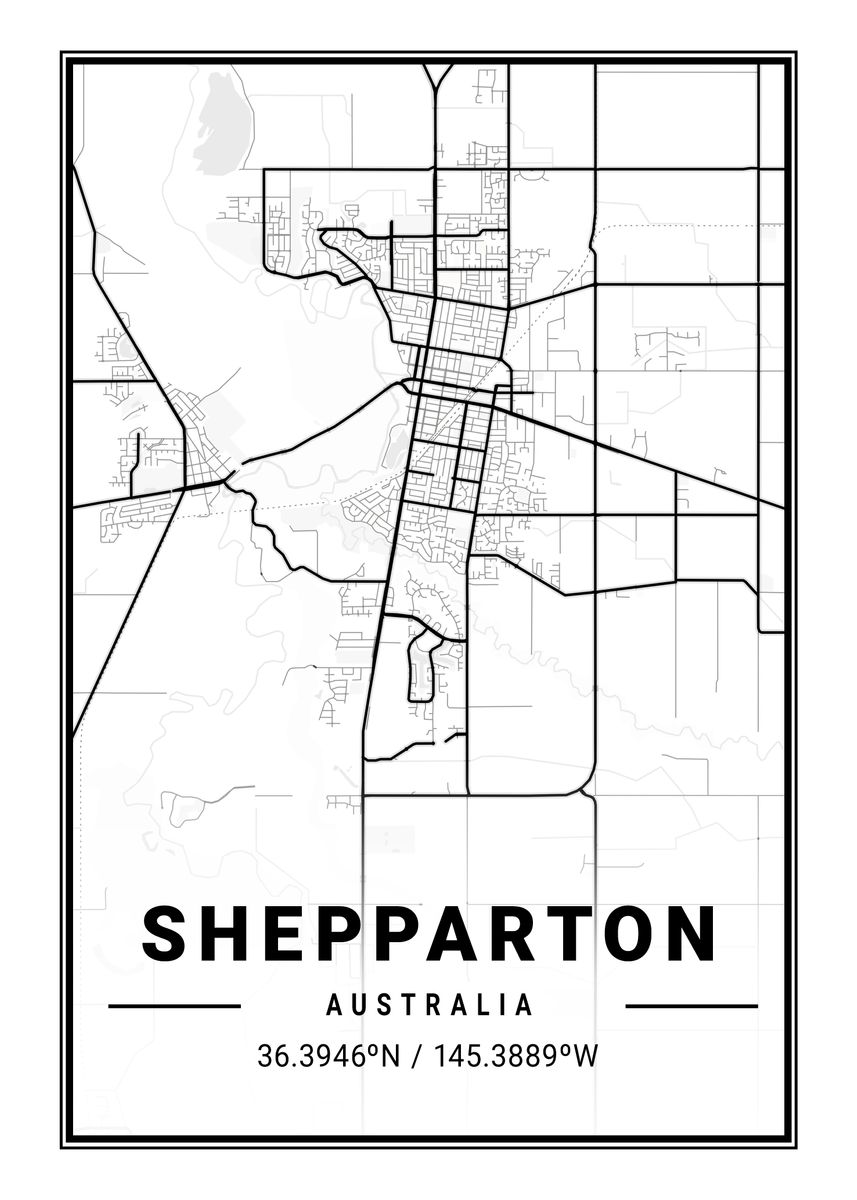 'Shepparton Light City Map' Poster, picture, metal print, paint by Tien ...