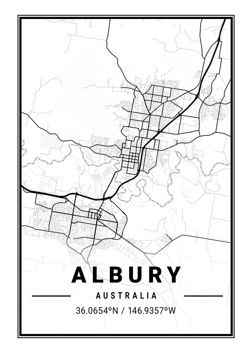 'Albury Light City Map' Poster, picture, metal print, paint by Tien ...