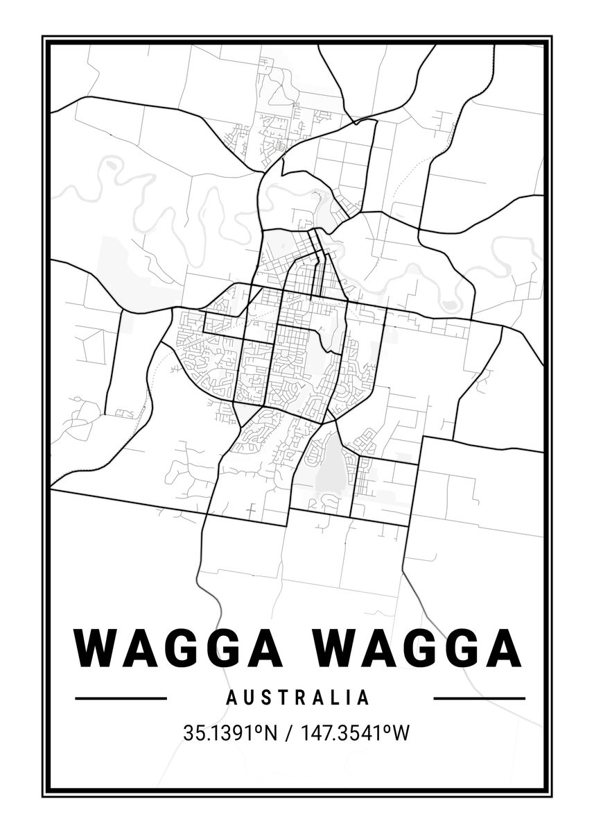 'Wagga Wagga Light City Map' Poster, picture, metal print, paint by ...