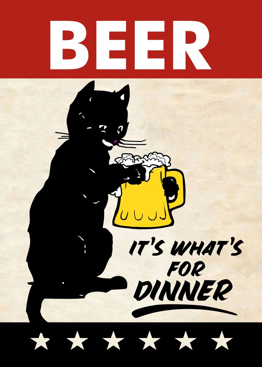 'Funny Bar BEER CAT' Poster, picture, metal print, paint by Atomic ...