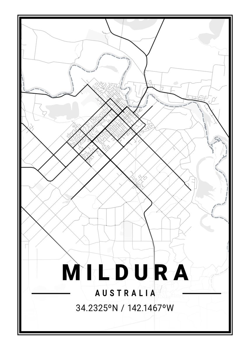 'Mildura Light City Map' Poster, picture, metal print, paint by Tien ...