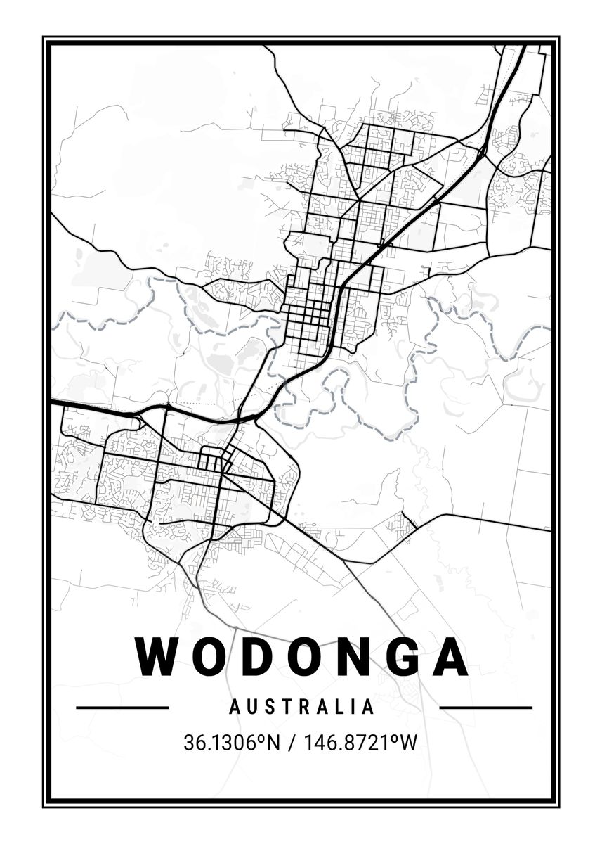'Wodonga Light City Map' Poster, picture, metal print, paint by Tien ...