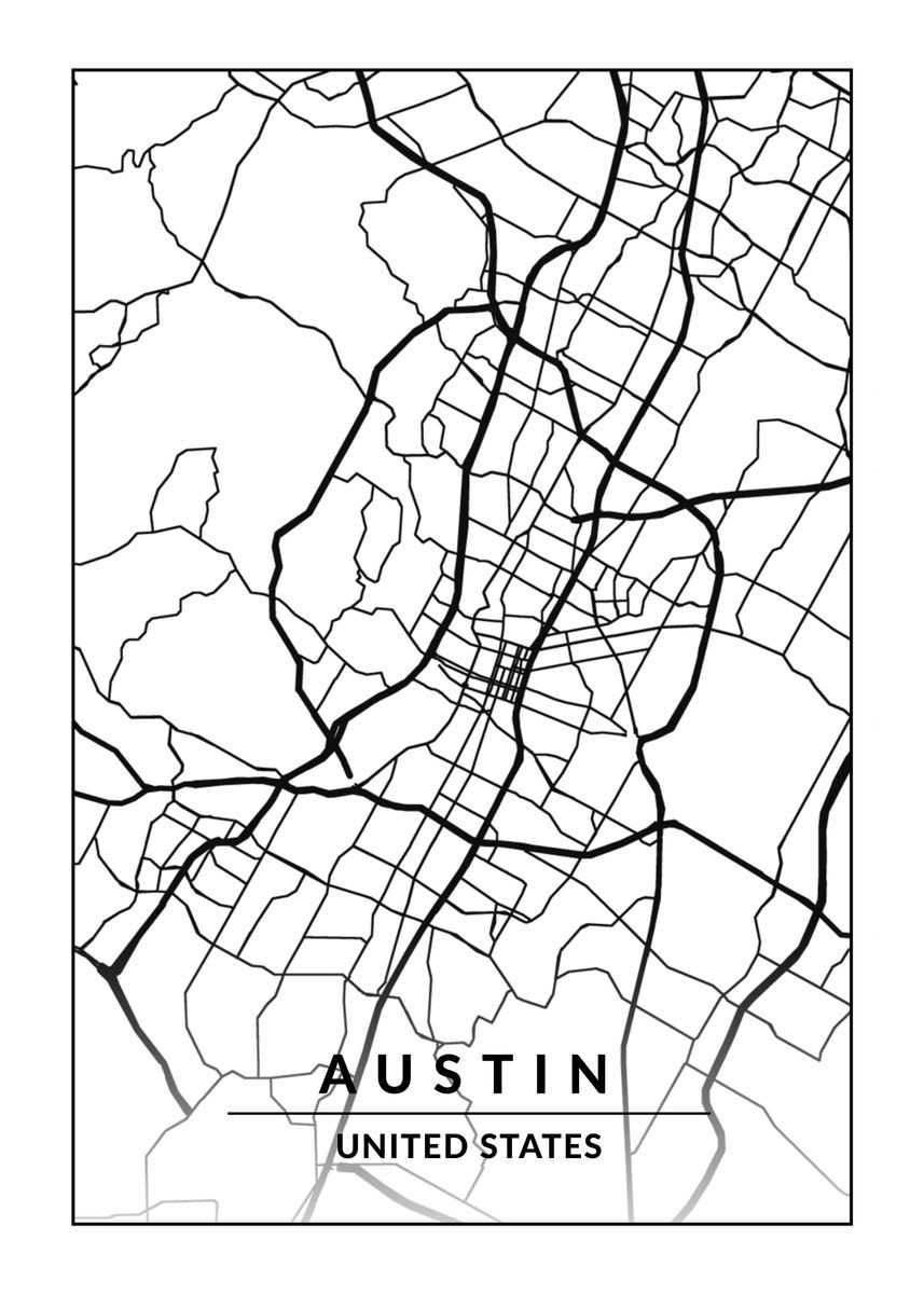 'Map of Austin USA' Poster, picture, metal print, paint by Zero Nine ...