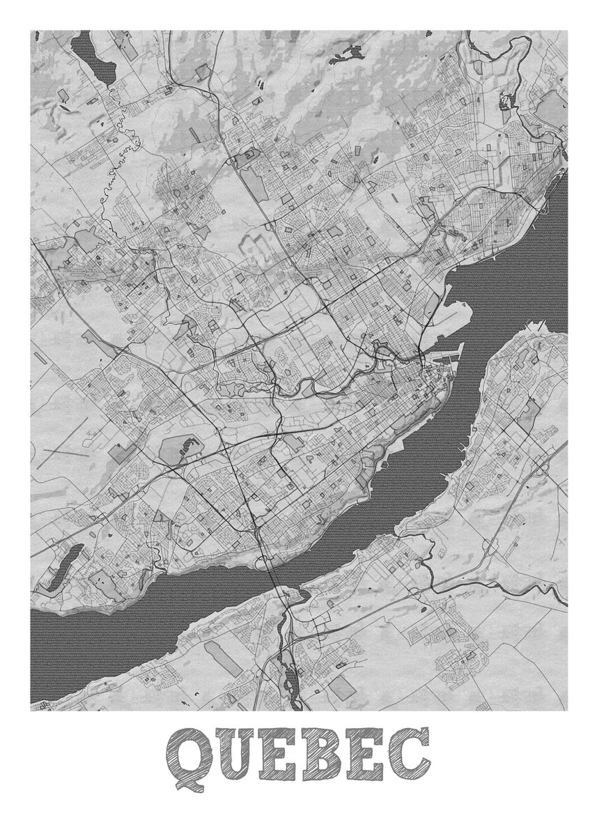 'Quebec Pencil Street Map' Poster, picture, metal print, paint by Tien ...