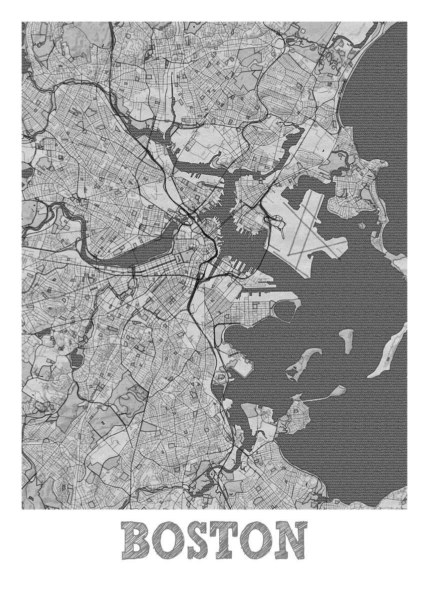 'Boston Pencil Street Map' Poster, picture, metal print, paint by Tien ...