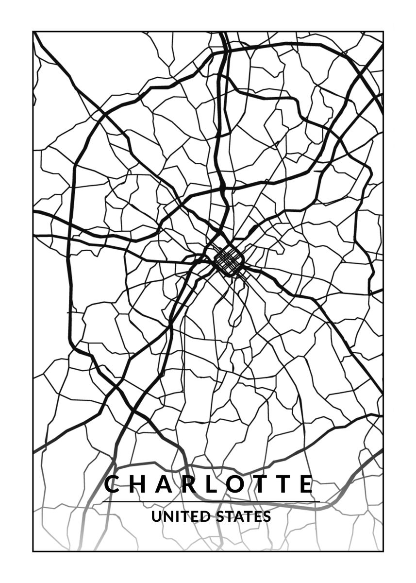 'Map of Charlotte USA' Poster, picture, metal print, paint by Zero Nine ...