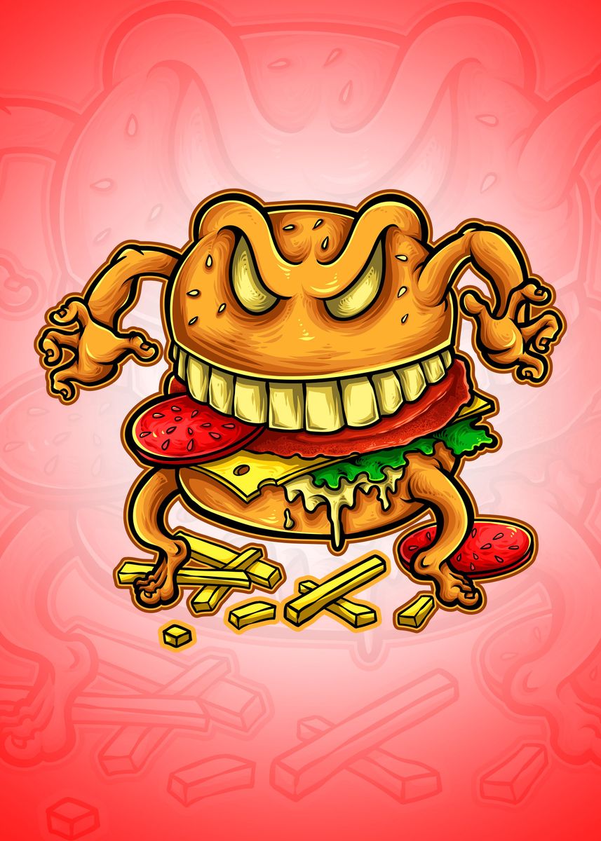 'Angry Lunch' Poster, picture, metal print, paint by Turie Art | Displate