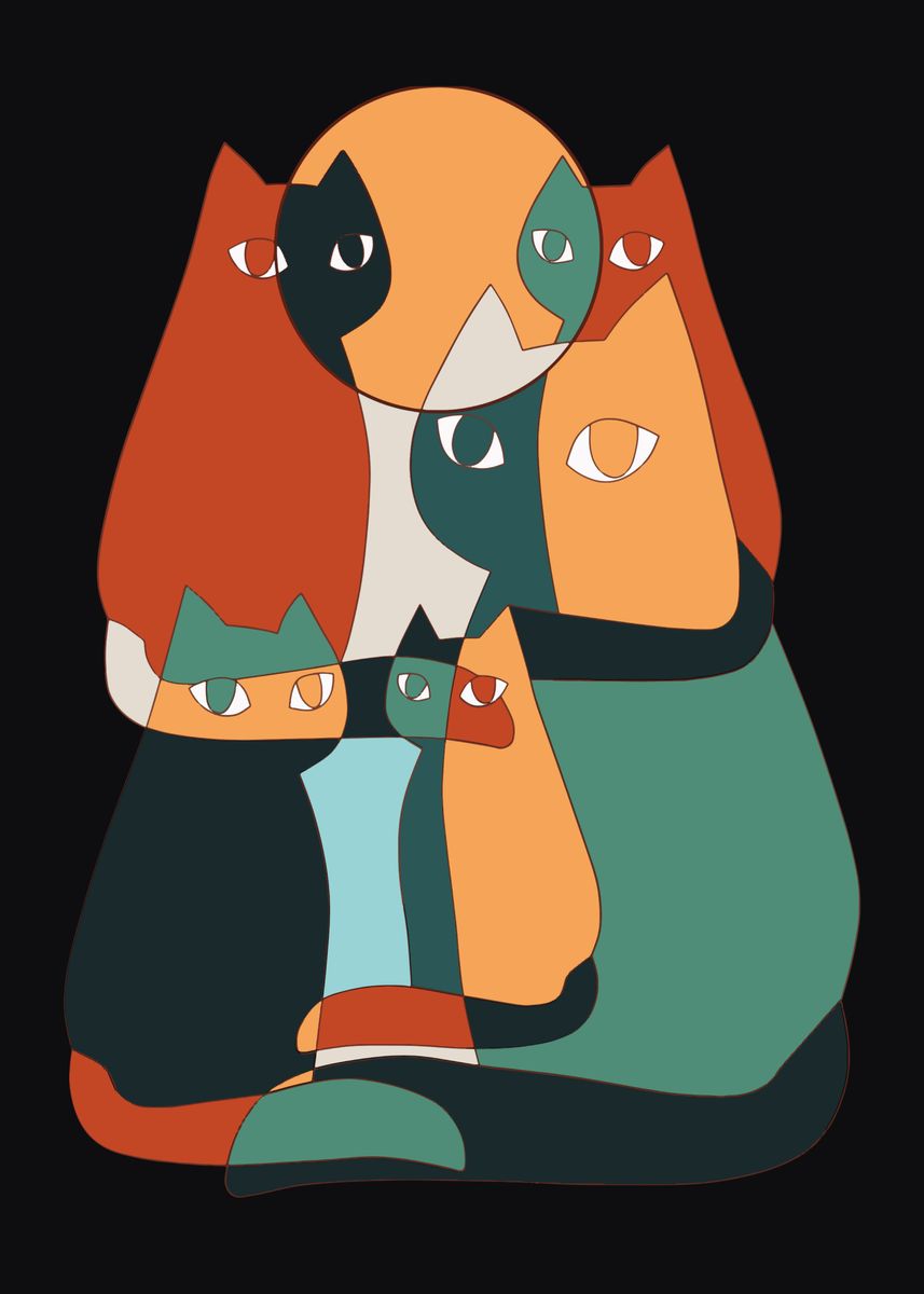 'Colorful Cats Kitten Owner' Poster, picture, metal print, paint by ...