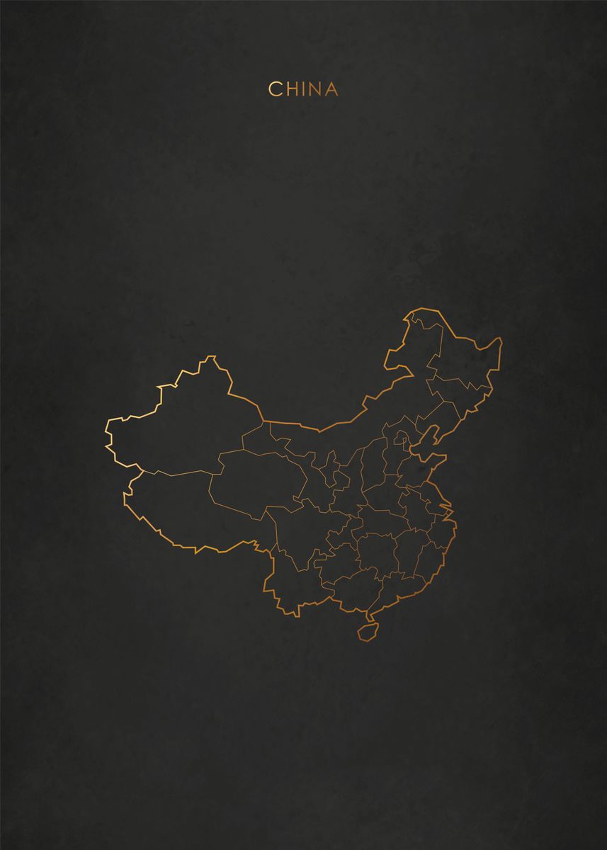 'Gold China Map' Poster, picture, metal print, paint by aio | Displate