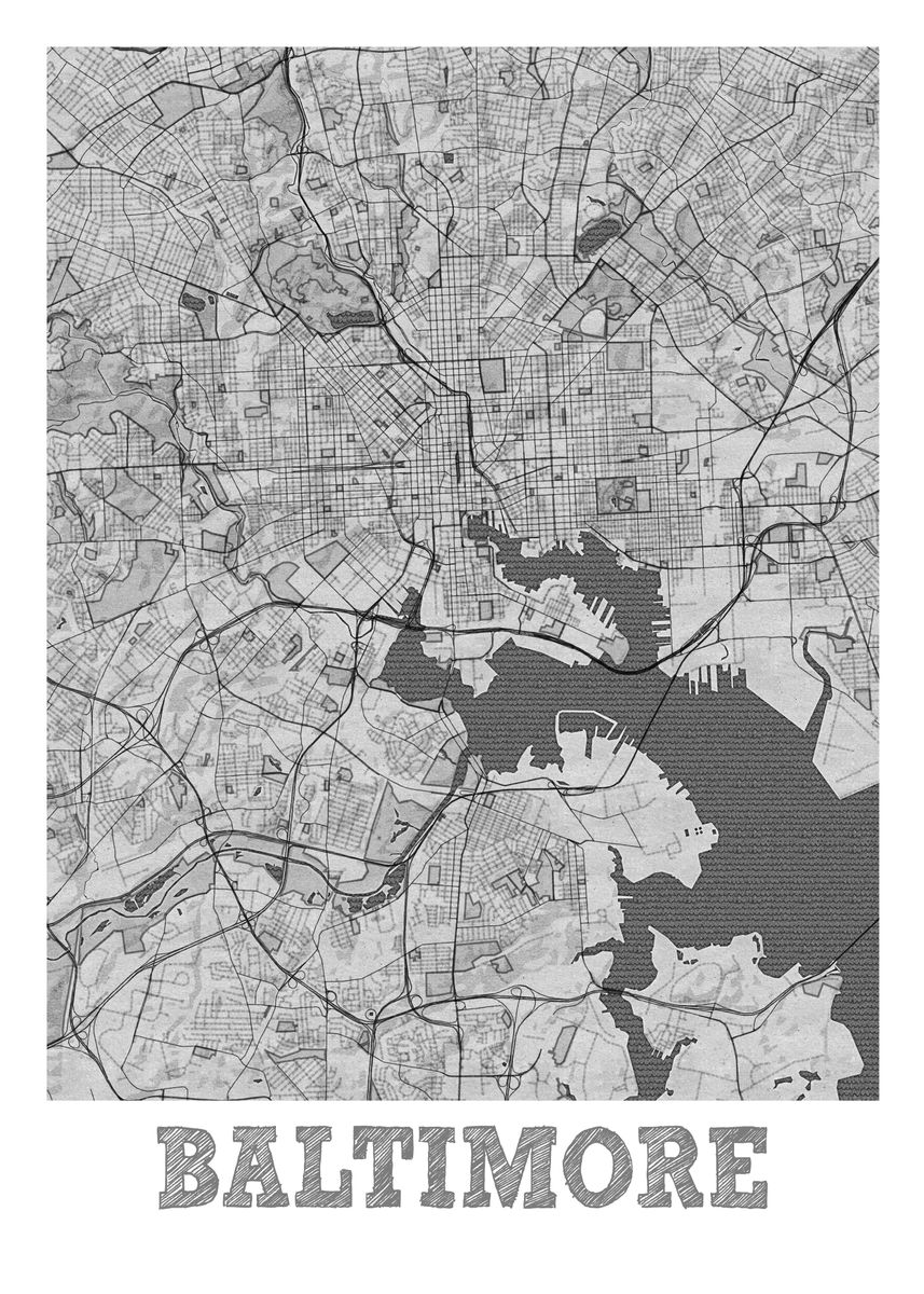 'Baltimore Pencil StreetMap' Poster by Tien Stencil | Displate