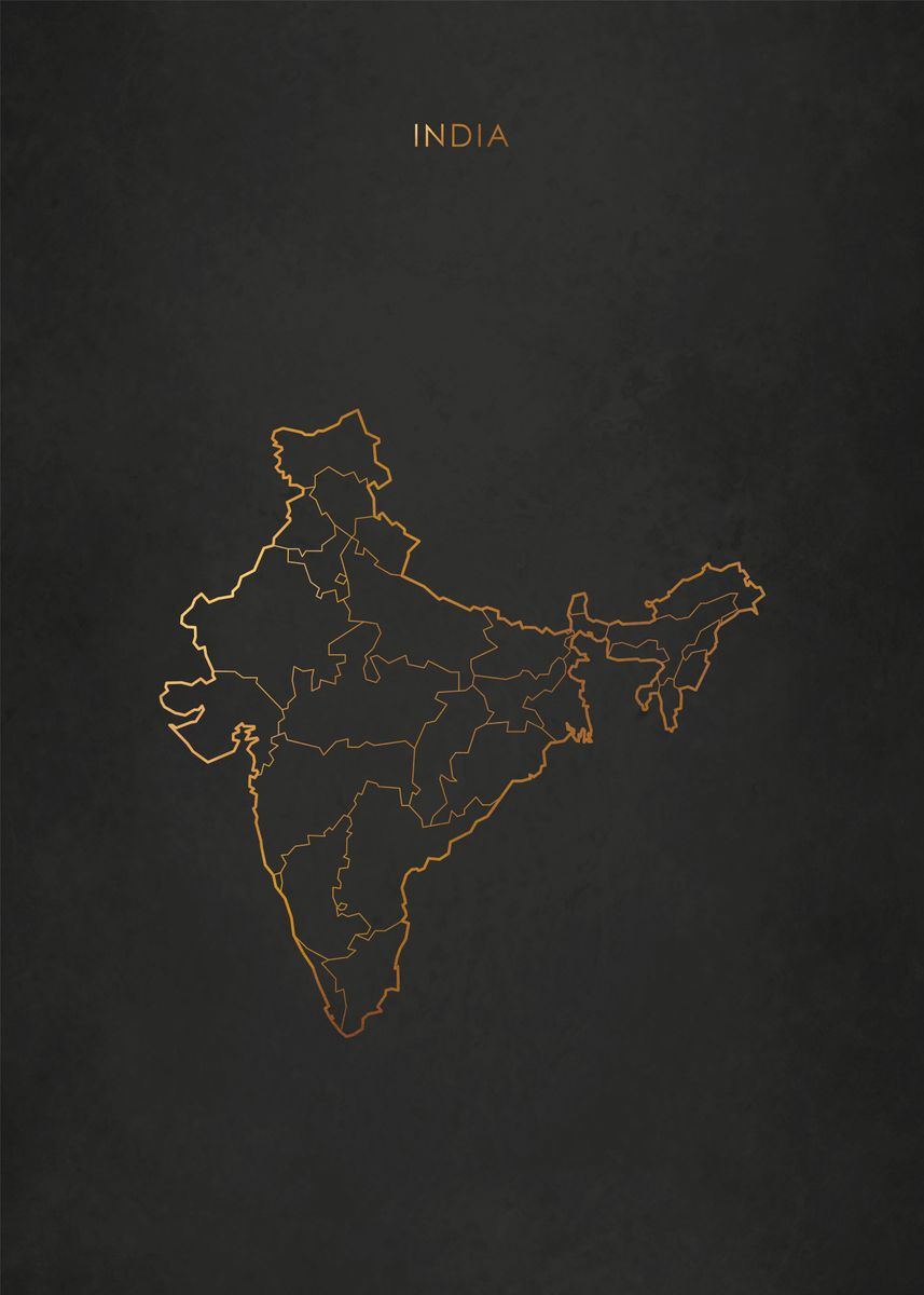 'Gold India Map' Poster, picture, metal print, paint by aio | Displate