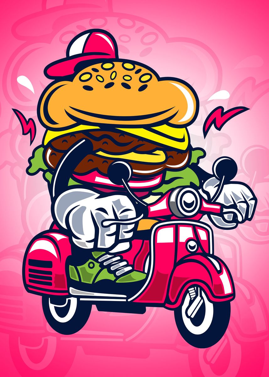 'Burger ride' Poster, picture, metal print, paint by Turie Art | Displate