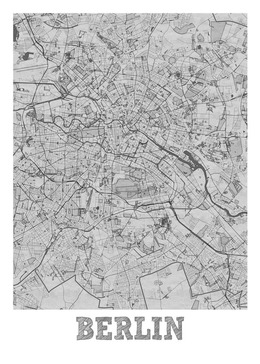 'Berlin Pencil Street Map' Poster, picture, metal print, paint by Tien ...