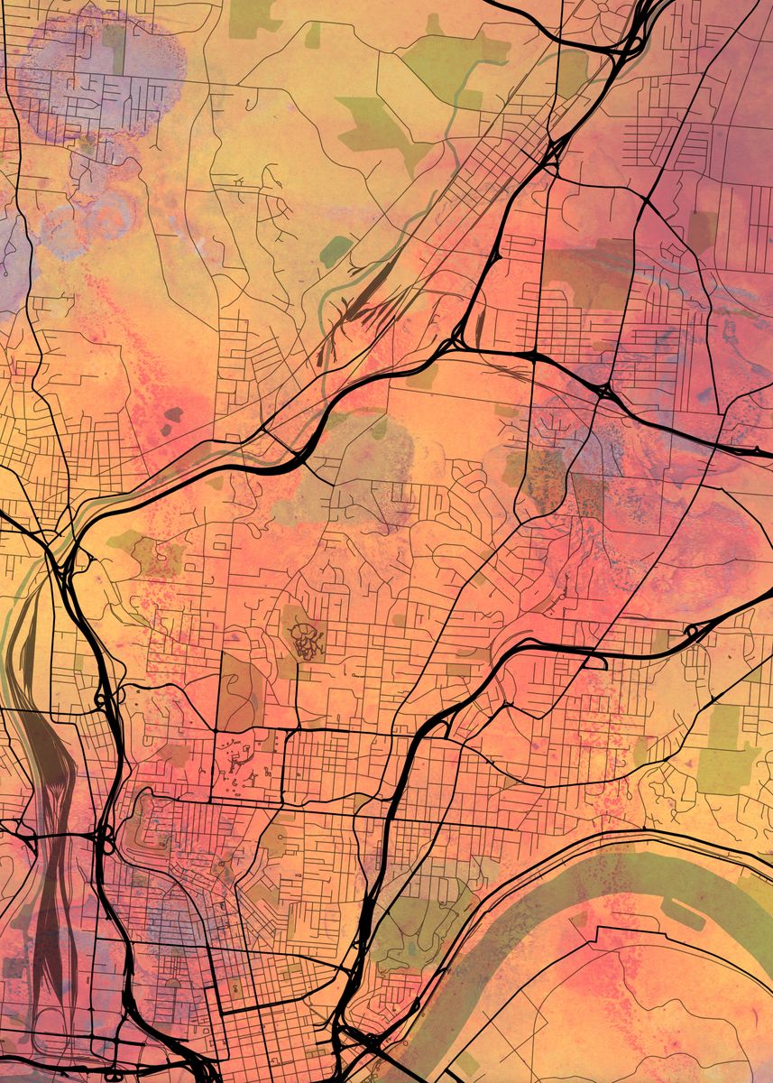 'Cincinnati Street Map' Poster, picture, metal print, paint by Dany ...