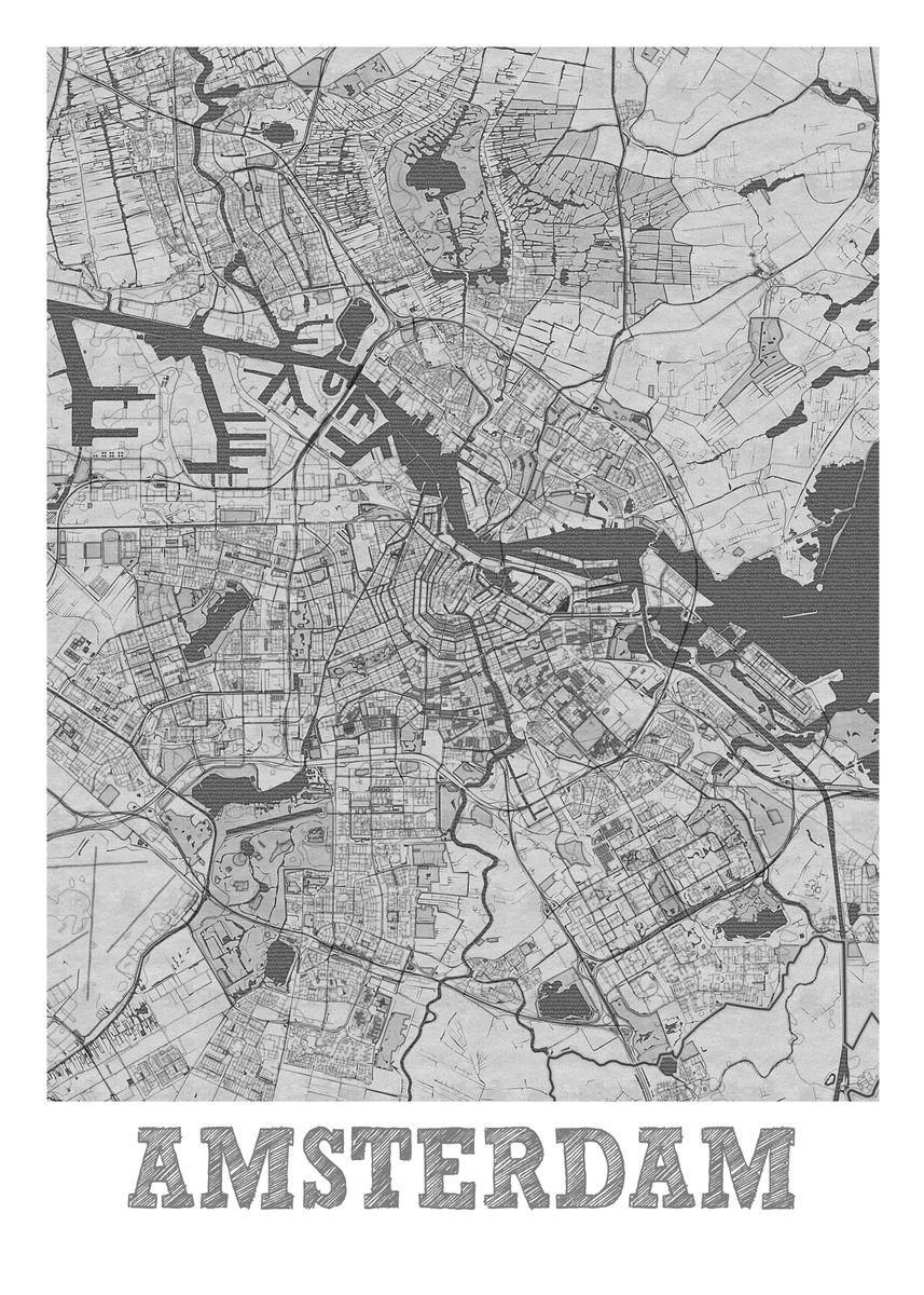 'Amsterdam Pencil StreetMap' Poster, picture, metal print, paint by ...