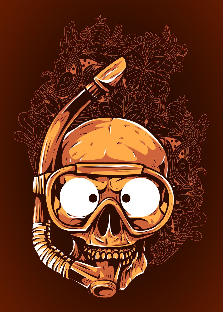 'Scuba Skull' Poster, picture, metal print, paint by Turie Art | Displate