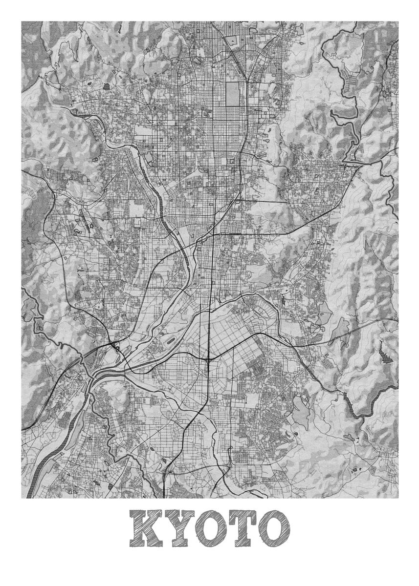 'Kyoto Pencil Street Map' Poster, picture, metal print, paint by Tien ...