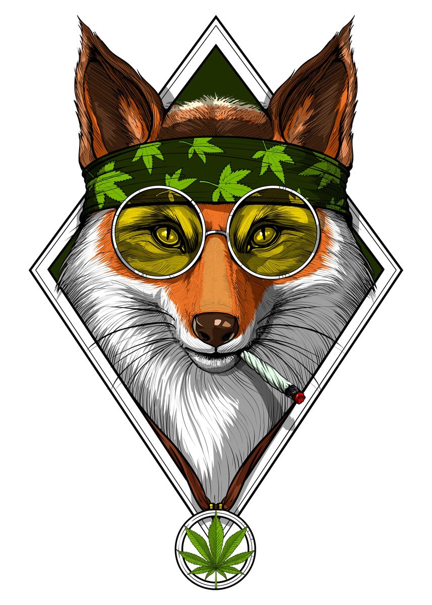 'Fox Hippie Smoking Weed' Poster, picture, metal print, paint by ...