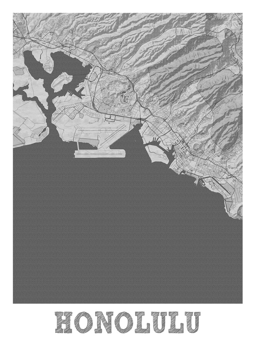'Honolulu Pencil Street Map' Poster by Tien Stencil | Displate
