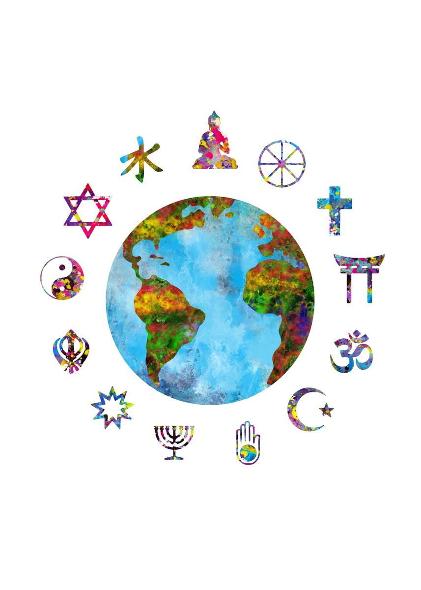 'World religions ' Poster, picture, metal print, paint by RosaliasArt ...