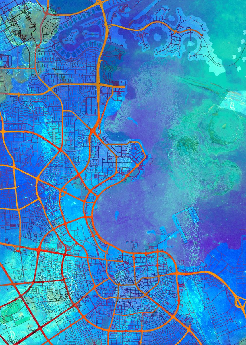 ' Doha Street Map' Poster, picture, metal print, paint by Dany | Displate