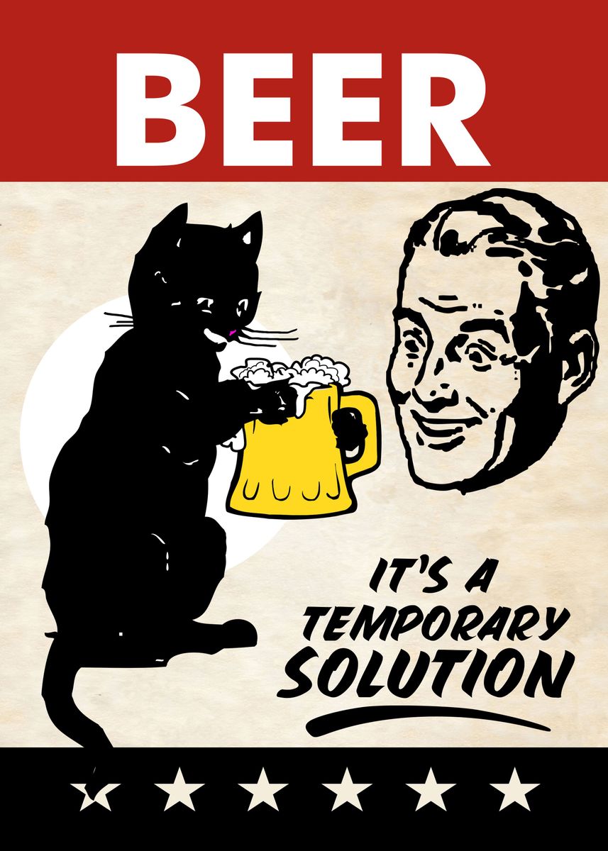 'BEER FUNNY BAR CAT' Poster, picture, metal print, paint by Atomic ...