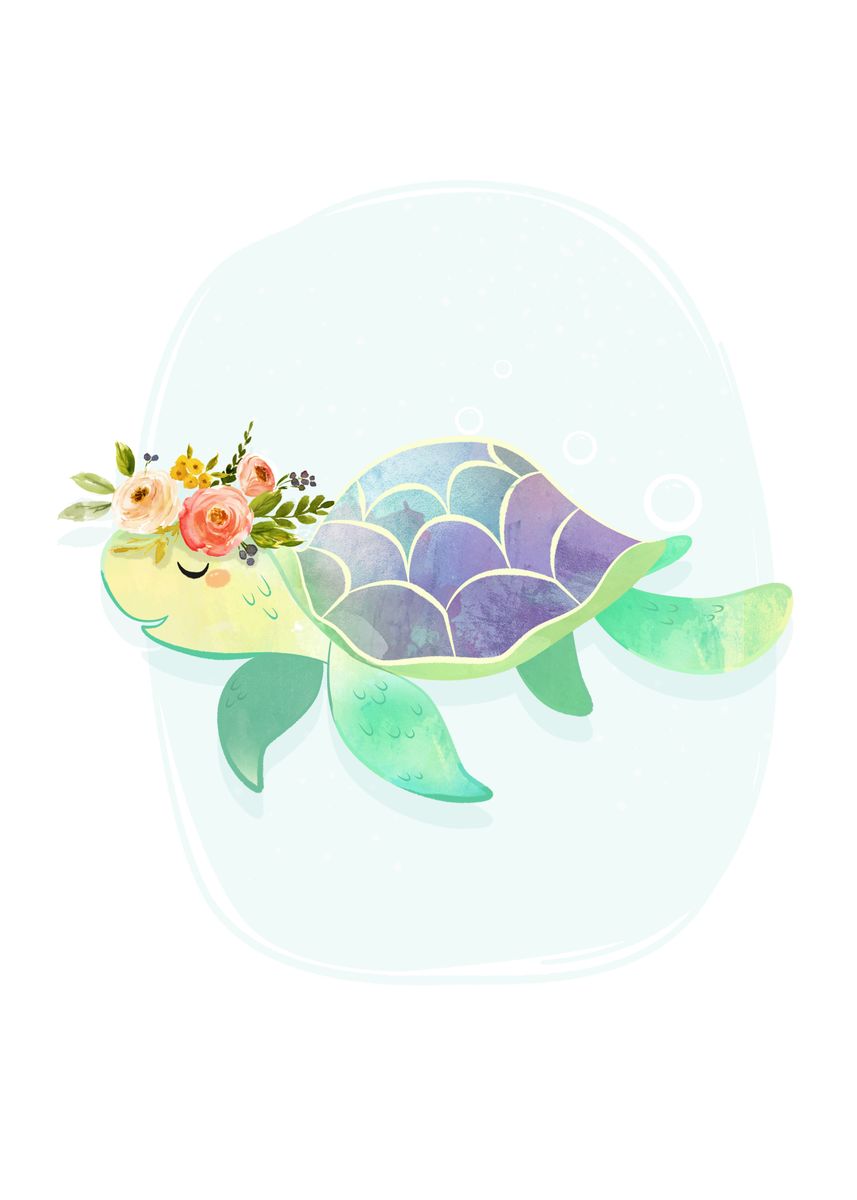 'Cute Sea Turtle' Poster, picture, metal print, paint by MayceeAnn ...