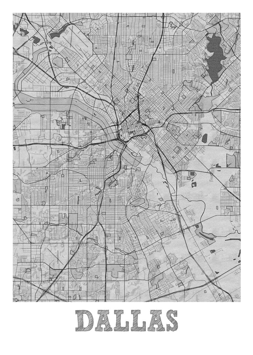 'Dallas Pencil Street Map' Poster by Tien Stencil | Displate