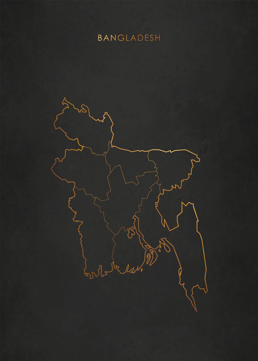 'Gold Bangladesh Map' Poster, picture, metal print, paint by Alo | Displate