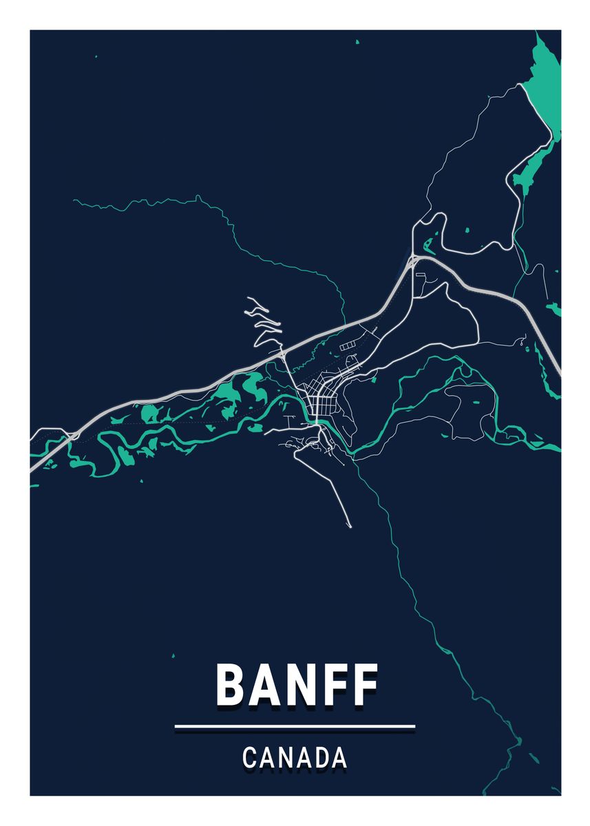 'Banff Blue Dark City Map' Poster, picture, metal print, paint by Tien ...