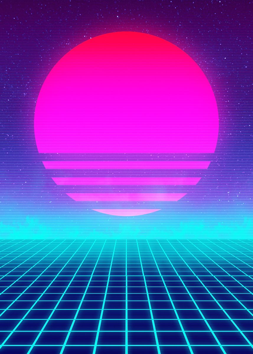 'OUTRUN RETRO SUN' Poster, picture, metal print, paint by Exhozt | Displate