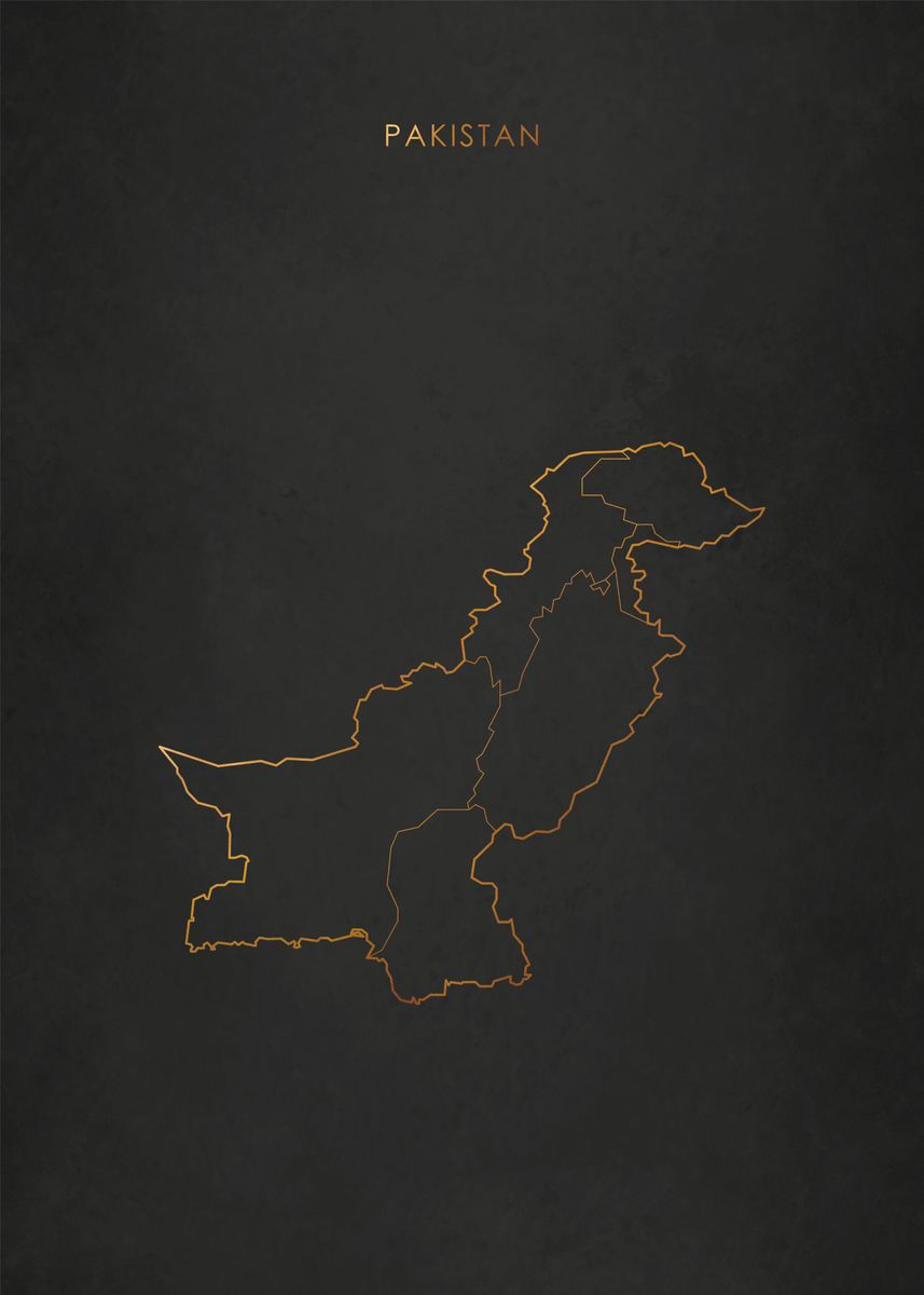 'Gold Pakistan Map' Poster, picture, metal print, paint by aio | Displate