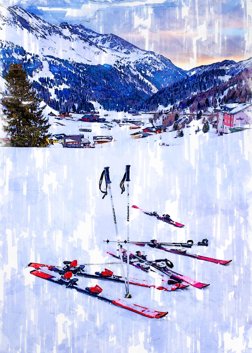 'Ski Kit Abstract Austria' Poster, picture, metal print, paint by ...