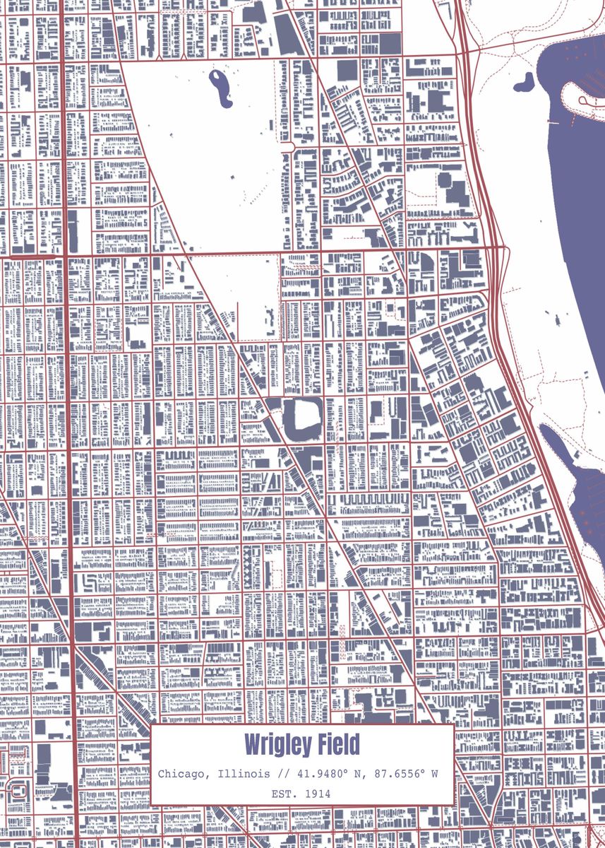 'Wrigley Field Map' Poster, picture, metal print, paint by Benjamin ...