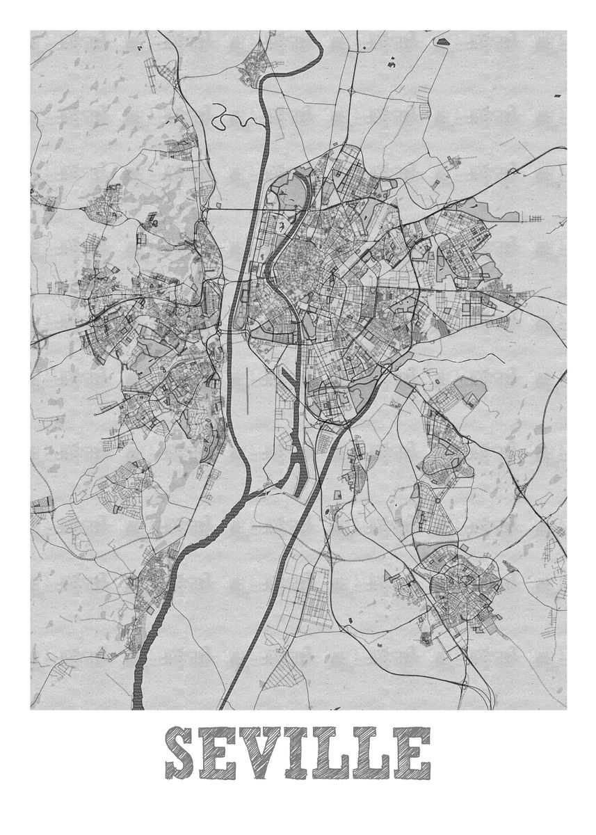 'Seville Pencil Street Map' Poster by Tien Stencil | Displate