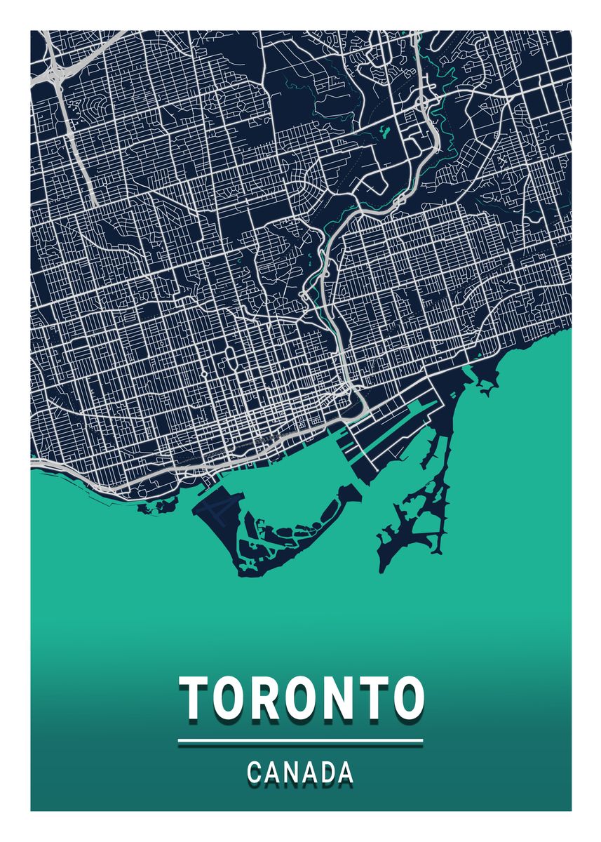 'Toronto Blue Dark City Map' Poster by Tien Stencil | Displate