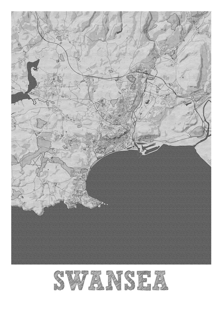 'Swansea Pencil Street Map' Poster by Tien Stencil | Displate