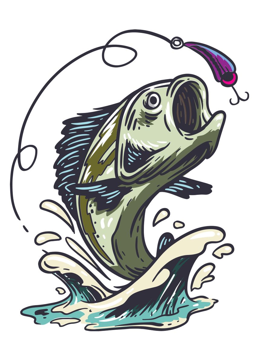 'Bass Jumps Catch' Poster, picture, metal print, paint by ANYGR8DESIGNS ...