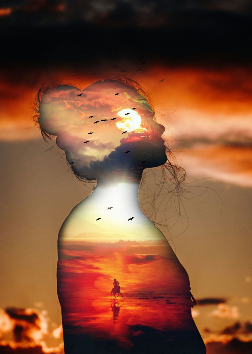 'Sunset Beach Portrait Girl' Poster, picture, metal print, paint by Gen ...