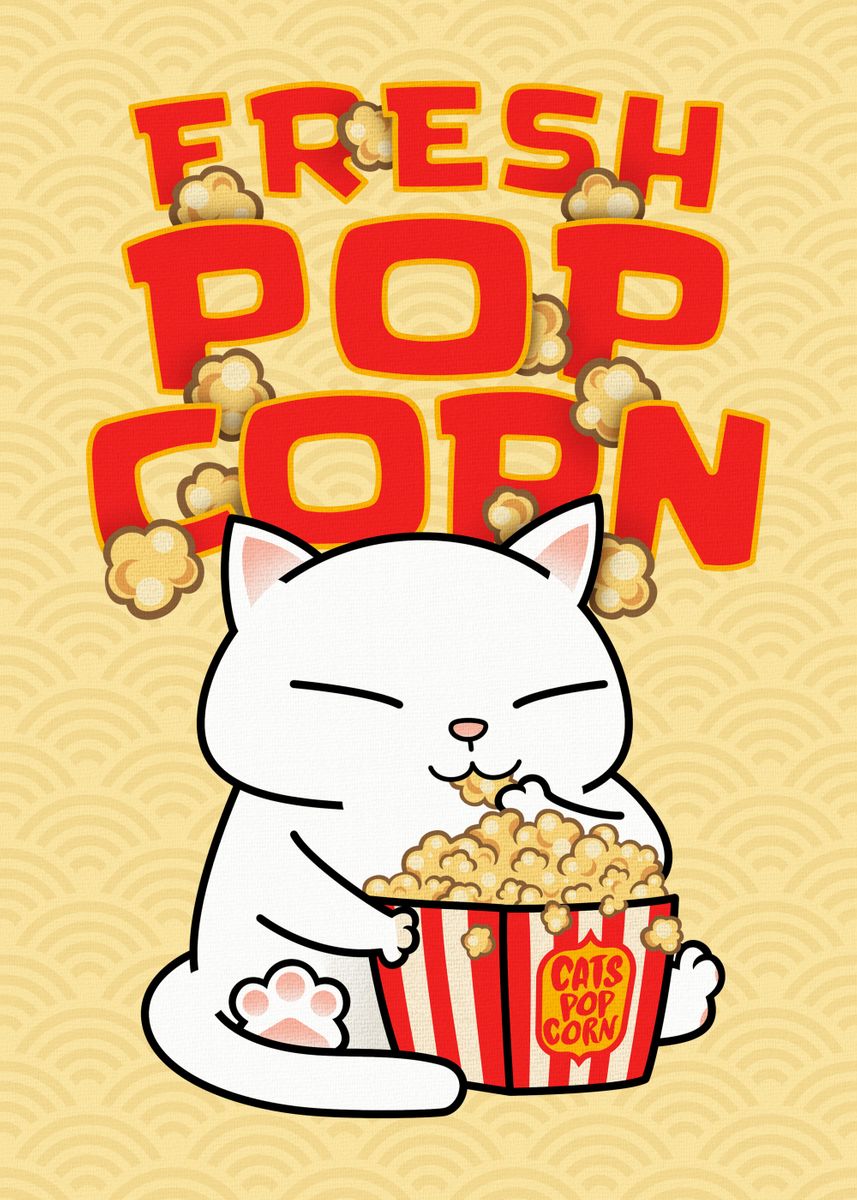 'Chubby Cat Popcorn' Poster, picture, metal print, paint by Takeda Art ...