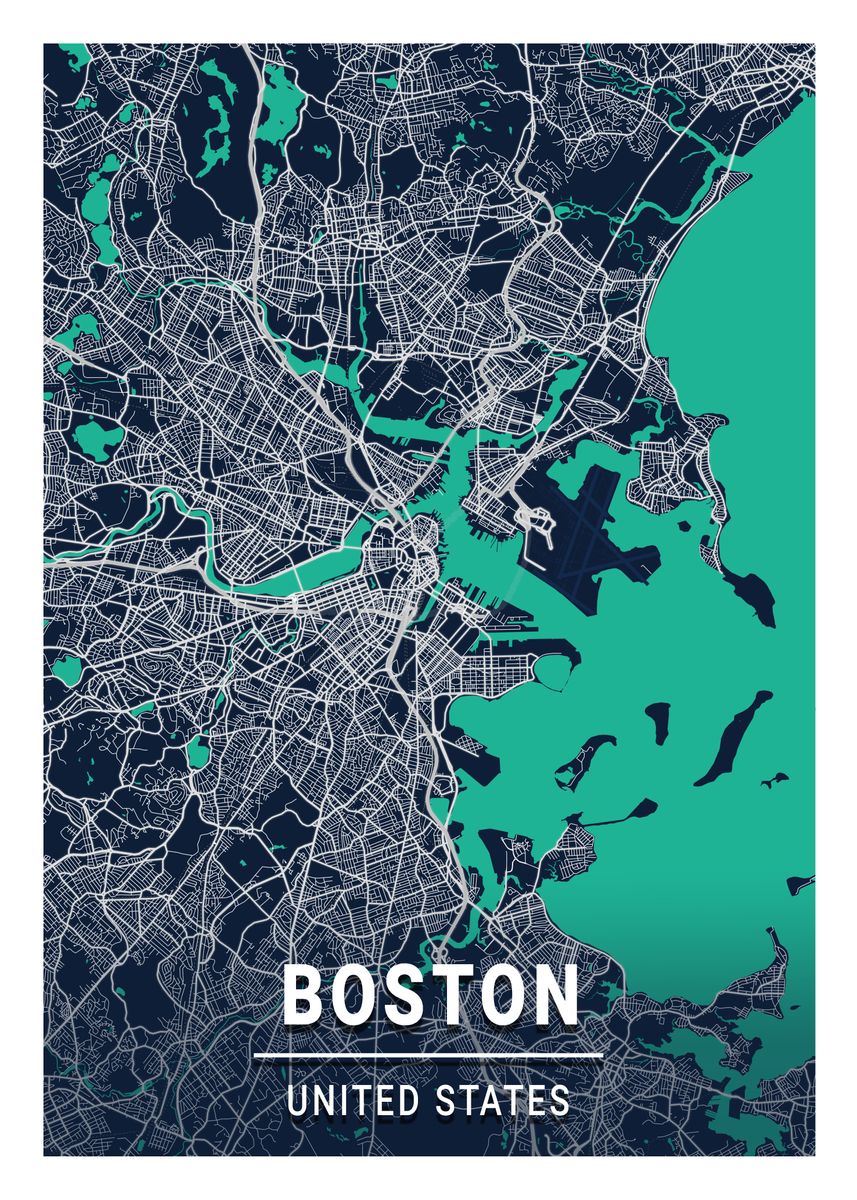 'Boston Blue Dark Color Map' Poster, picture, metal print, paint by ...