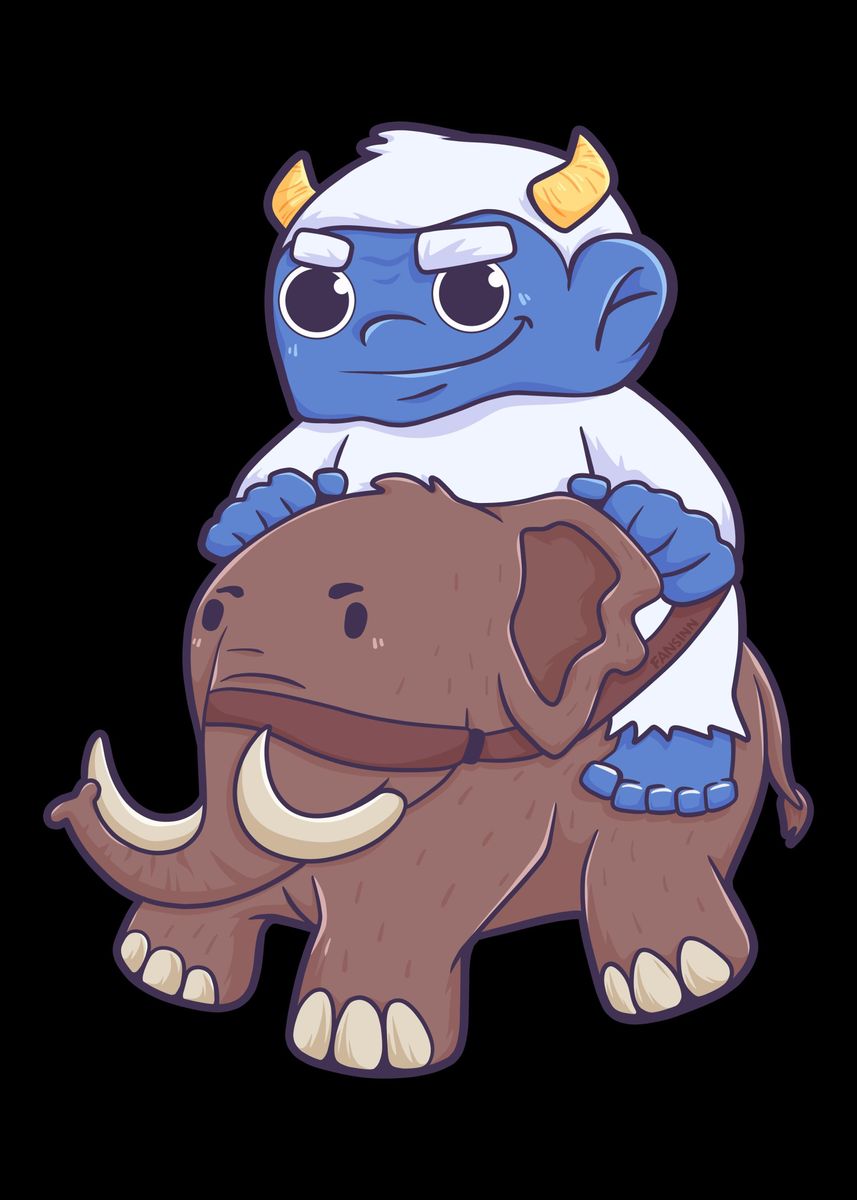 'Yeti riding mammoth like a' Poster, picture, metal print, paint by ...
