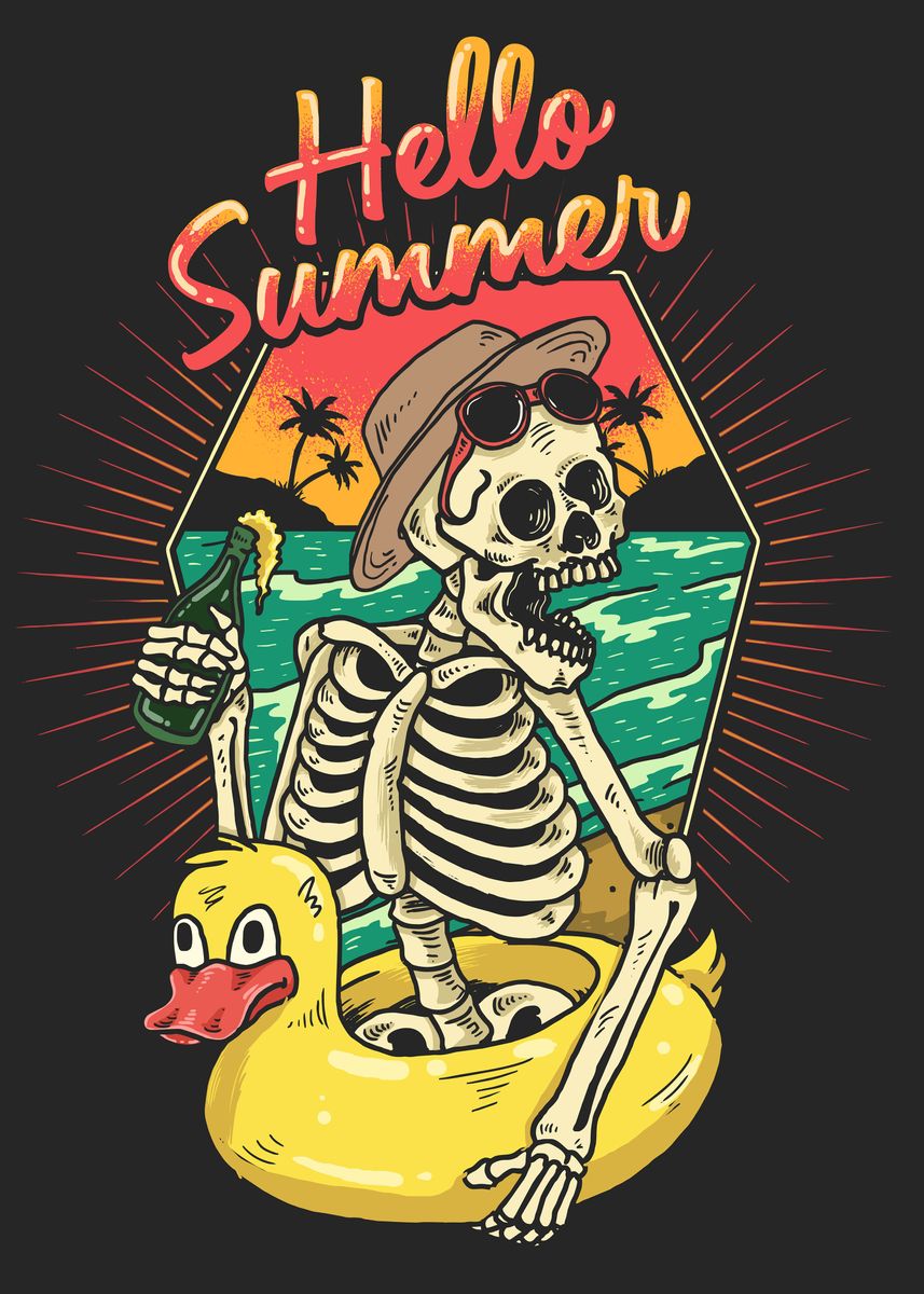 'Hello Summer Skeleton' Poster, picture, metal print, paint by Max Ronn ...
