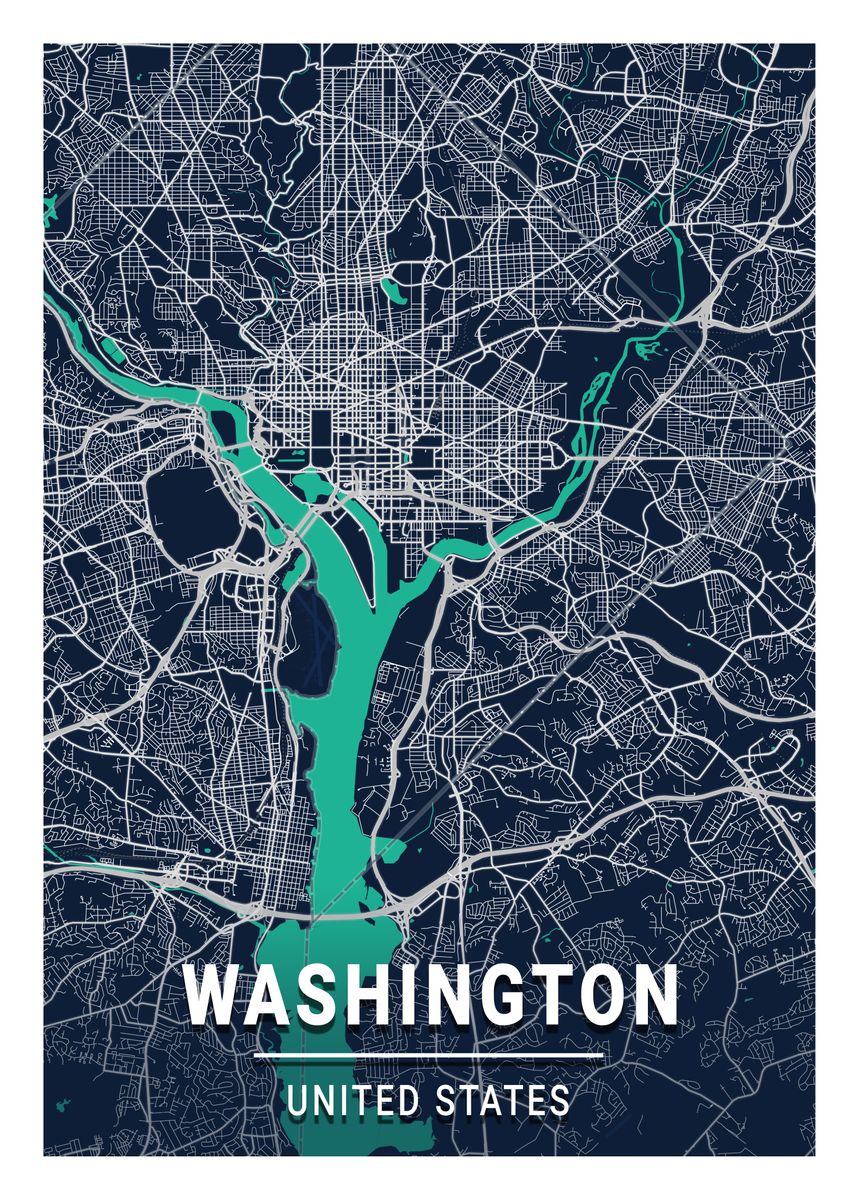 'Washington Blue Dark Color' Poster, picture, metal print, paint by ...