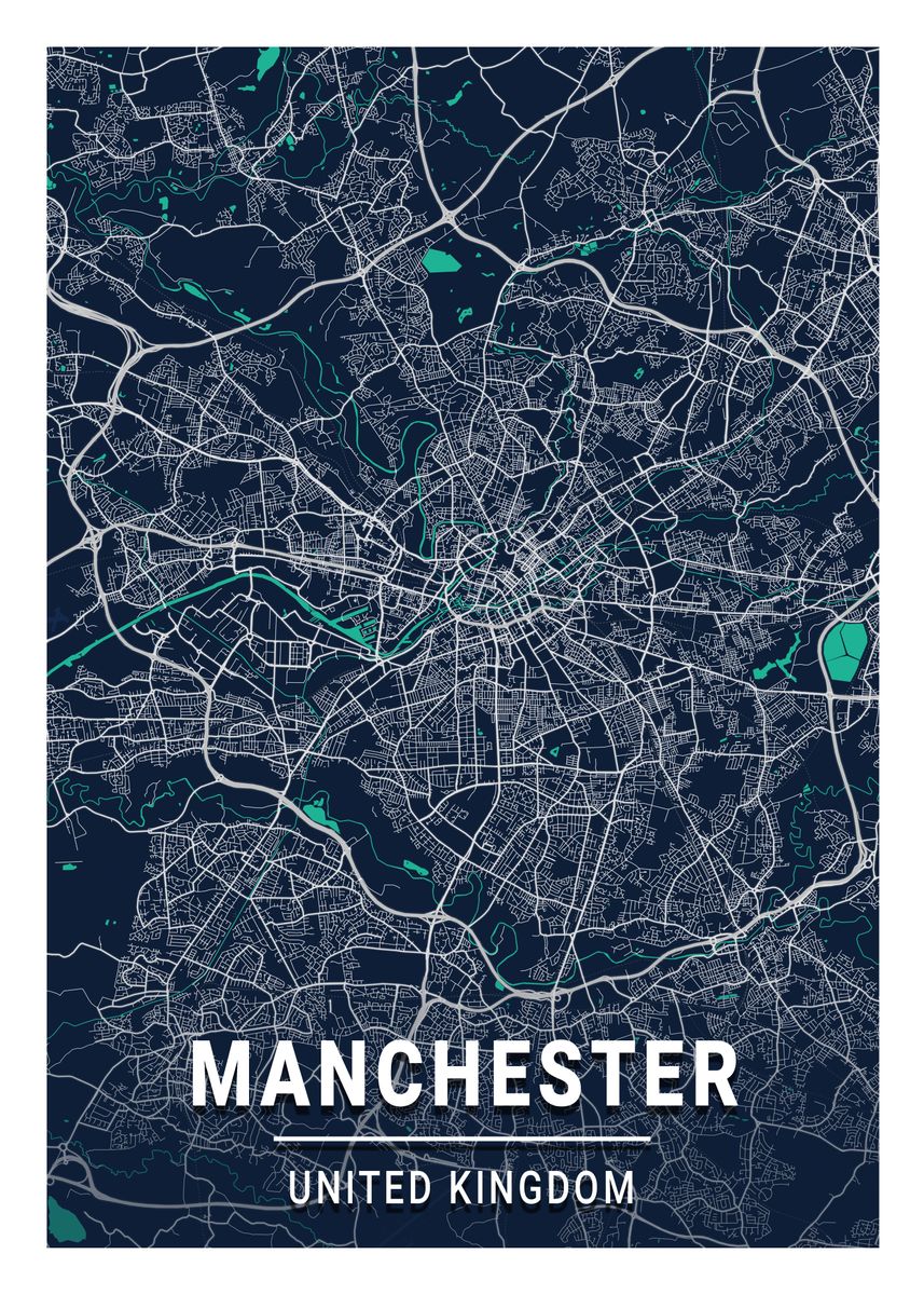 'Manchester Blue Dark Color' Poster, picture, metal print, paint by ...