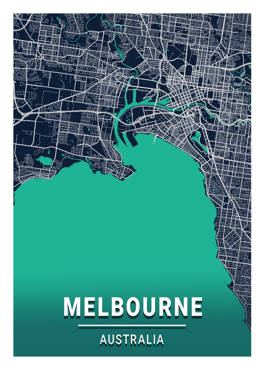 'Melbourne Blue Dark Color ' Poster by Tien Stencil | Displate