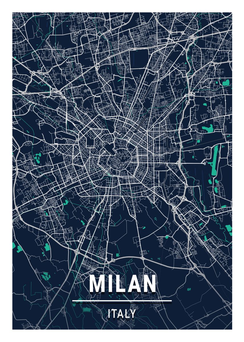 'Milan Blue Dark Color City' Poster by Tien Stencil | Displate
